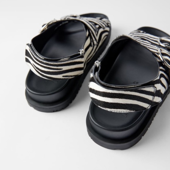 Zara | Shoes | Zara Zebra Print Flat Leather Sandals With Buckle | Poshmark